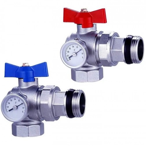 Shut-off angled valves SET with thermometers - DN25 1" (2 pcs.)